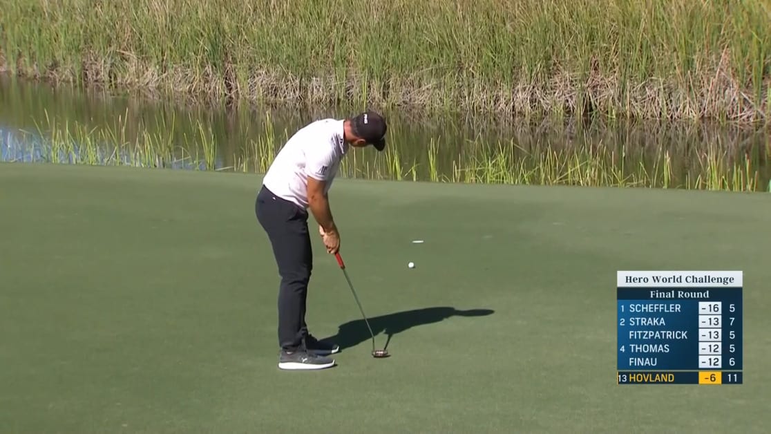 Viktor Hovland makes 13-foot putt for birdie at Hero World Challenge