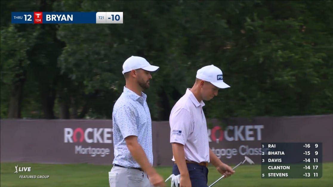 Wesley Bryan sends in a 23-footer for birdie at Rocket Mortgage
