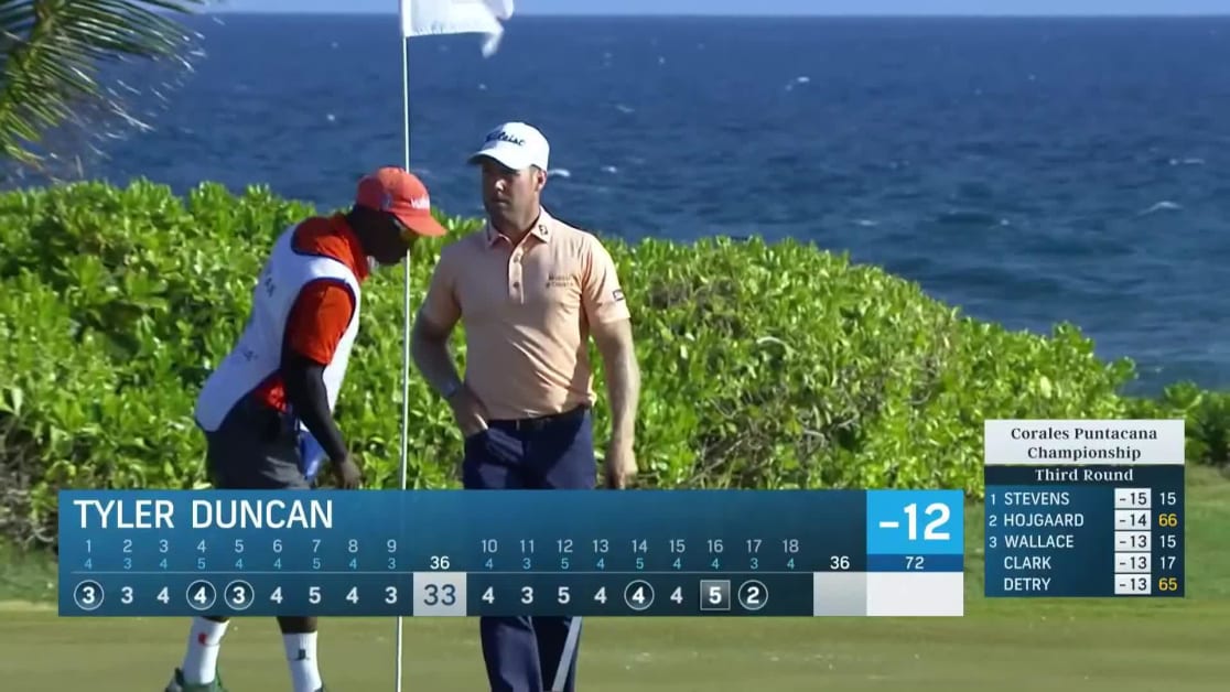 Tyler Duncan bends in birdie putt at Corales Puntacana
