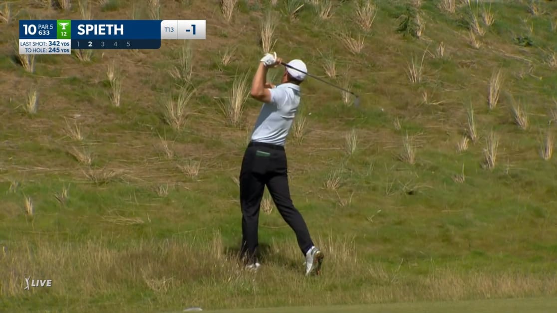 Jordan Spieth plays the slope to set up eagle at Genesis Scottish Open