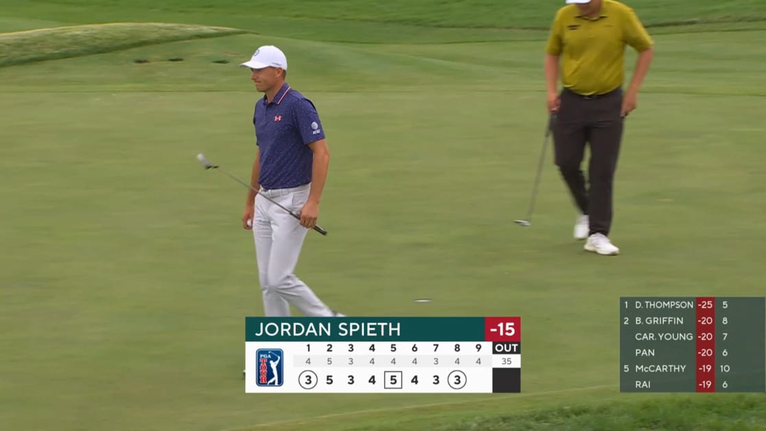 Jordan Spieth dials in approach to setup birdie at John Deere