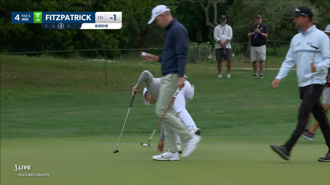Matt Fitzpatrick rolls in the birdie putt from 8 feet at Valero