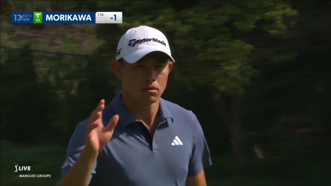 Collin Morikawa's approach to 12 feet yields birdie at Genesis