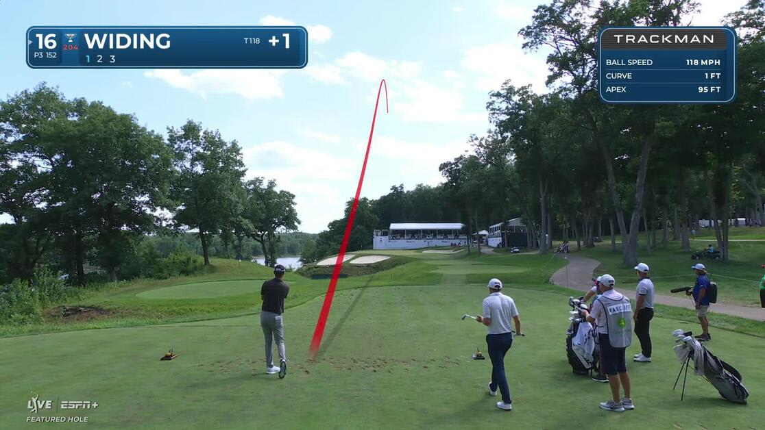 Tim Widing sinks a 30-foot birdie putt on No. 16 at John Deere