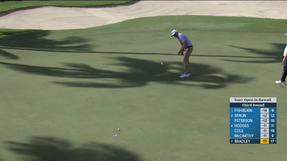 Keegan Bradley sinks electric 22-foot birdie putt to finish his round ...