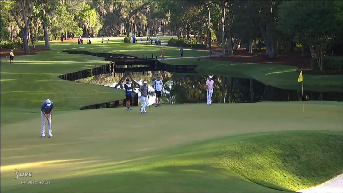 Harris English reads a 47-foot birdie putt perfectly at RBC Heritage