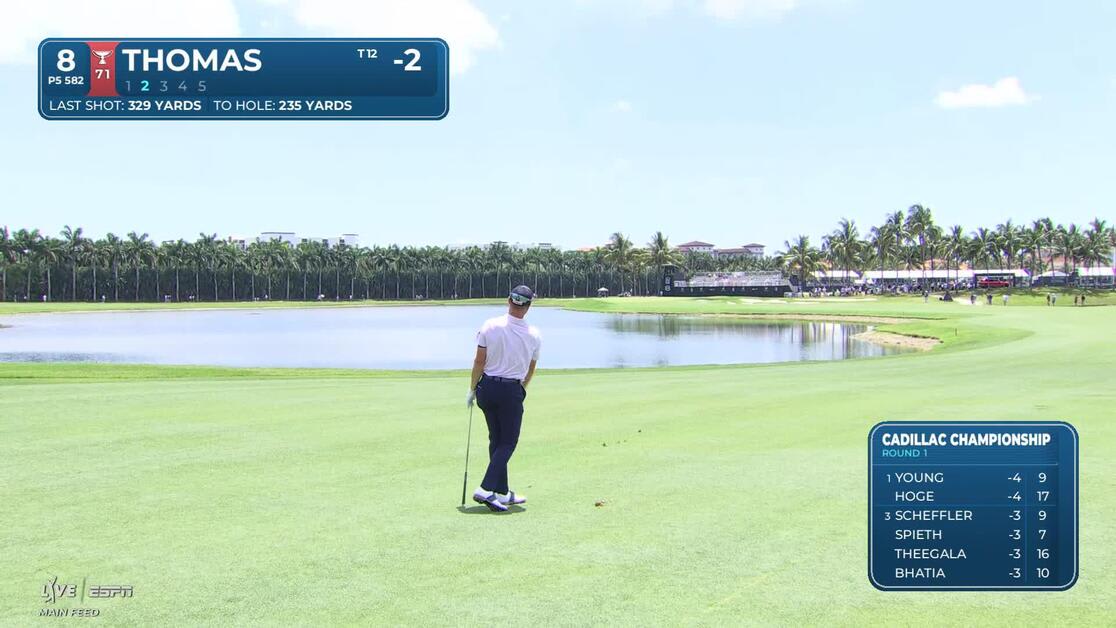 Justin Thomas reaches par-5 No. 8 in two, makes birdie at Cadillac