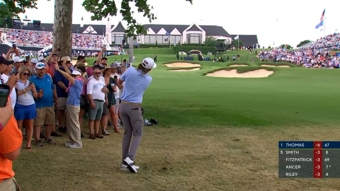 Cameron Smith hits the flagstick to set up birdie at PGA Championship
