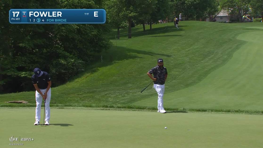 Rickie Fowler rolls in birdie putt at the Memorial