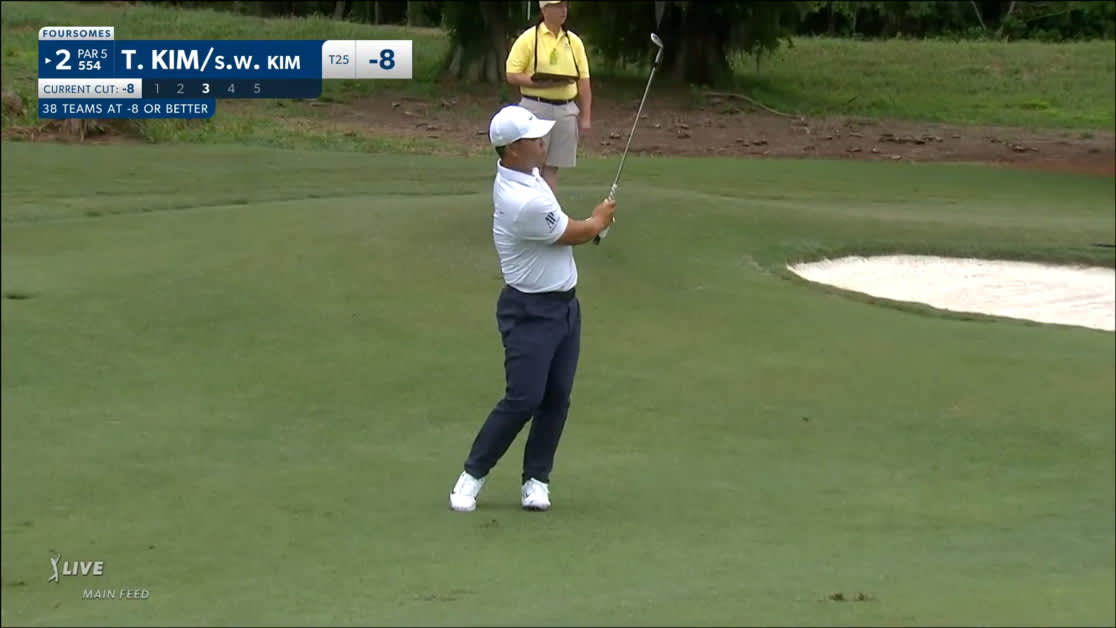 Kim/Kim get up-and-down from just off the green at Zurich Classic