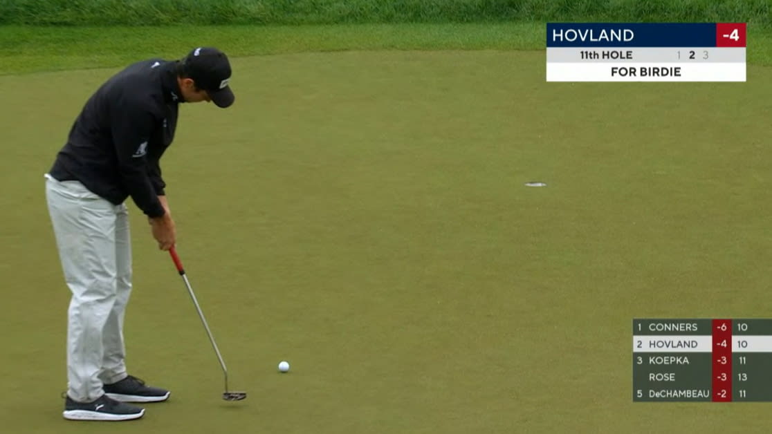 Viktor Hovland holes birdie putt at the PGA Championship