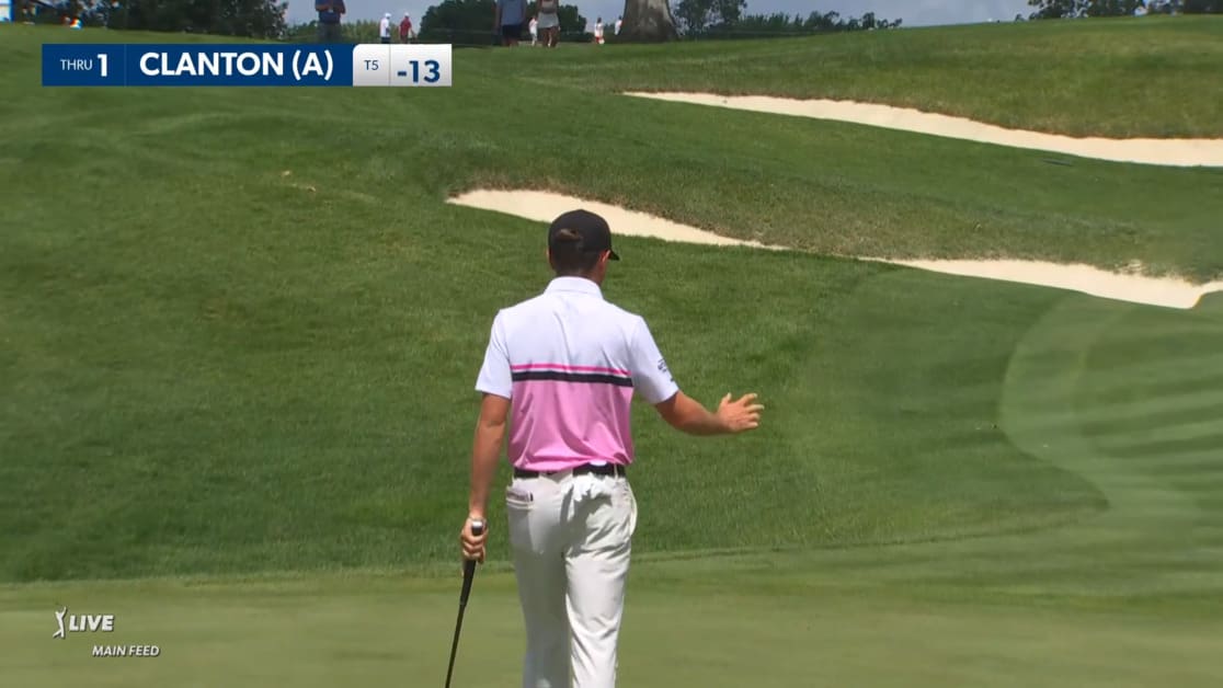 Luke Clanton curls in downhill breaking putt for birdie at John Deere