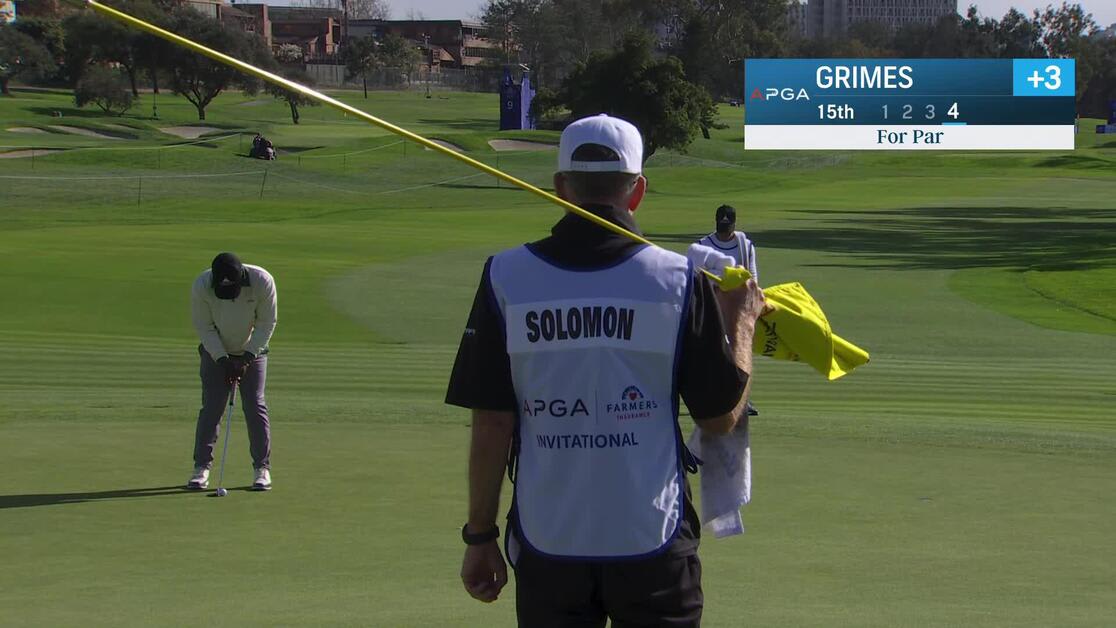 Aaron Grimes rolls in nice par-saver at APGA Farmers