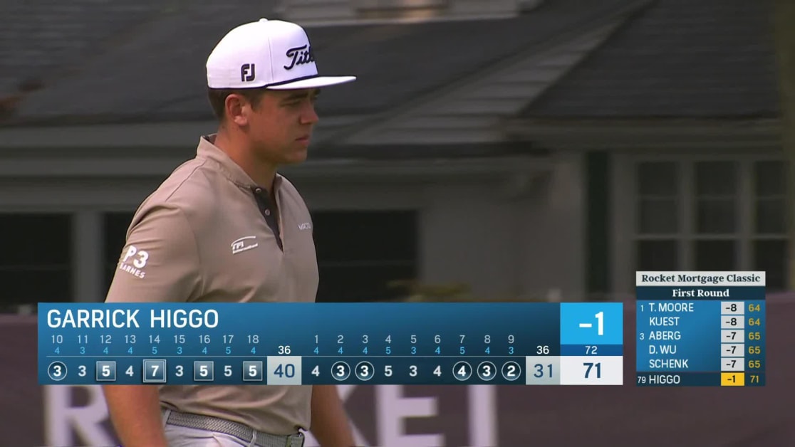 Garrick Higgo makes a 45-foot birdie putt on No. 9 at Rocket Mortgage