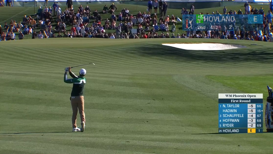 Viktor Hovland puts the brakes on his approach shot to 8 feet leading ...