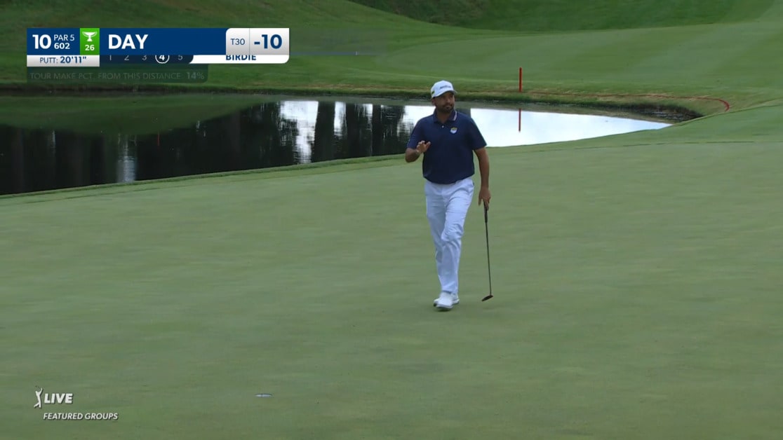 Jason Day makes a 20-foot birdie putt at John Deere
