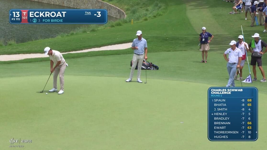 Austin Eckroat sinks 18-foot birdie putt on No. 13 at Charles Schwab