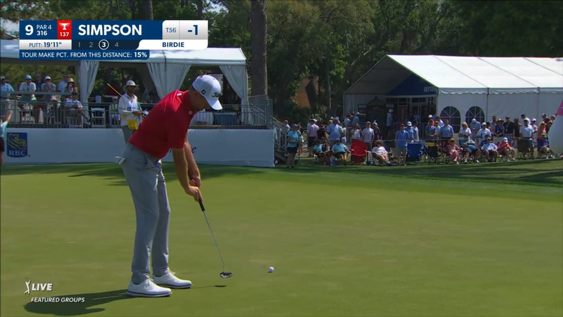 Webb Simpson pours in 20-footer for birdie at RBC Heritage