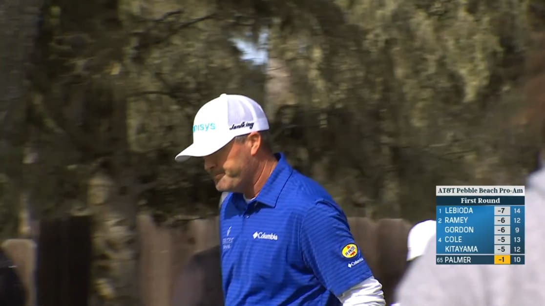 Ryan Palmer chips-in for birdie birdie from rough at AT&T Pebble Beach