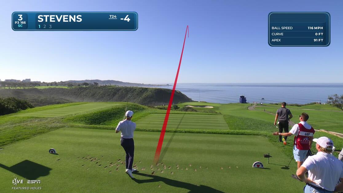 Sam Stevens sinks 15-foot birdie putt on No. 3 at Farmers