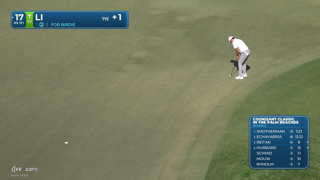 Haotong Li sinks 26-foot birdie putt on No. 17 at Cognizant Classic