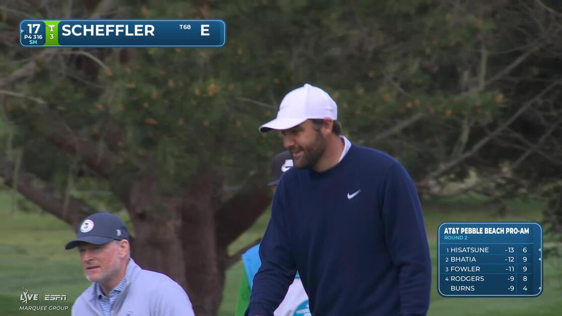 Scottie Scheffler chips in from 20 inches for birdie on No. 17 at AT&T ...
