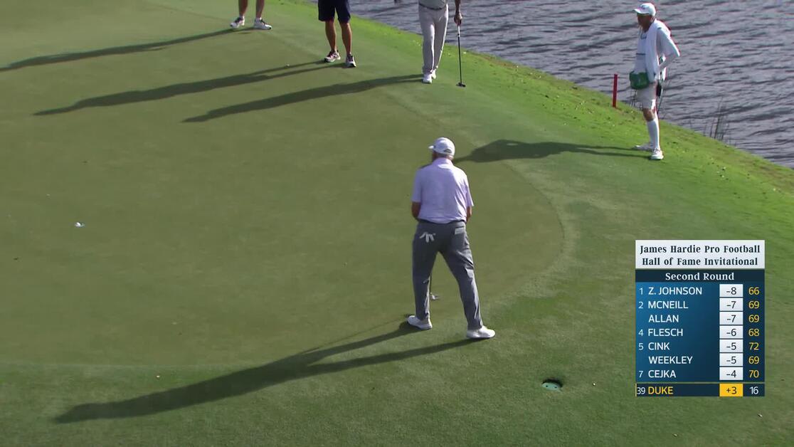 Ken Duke holes out for birdie on No. 17 at James Hardie Pro Football ...