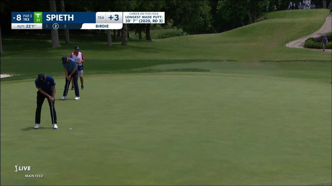 Jordan Spieth sinks 22-footer for birdie at Charles Schwab