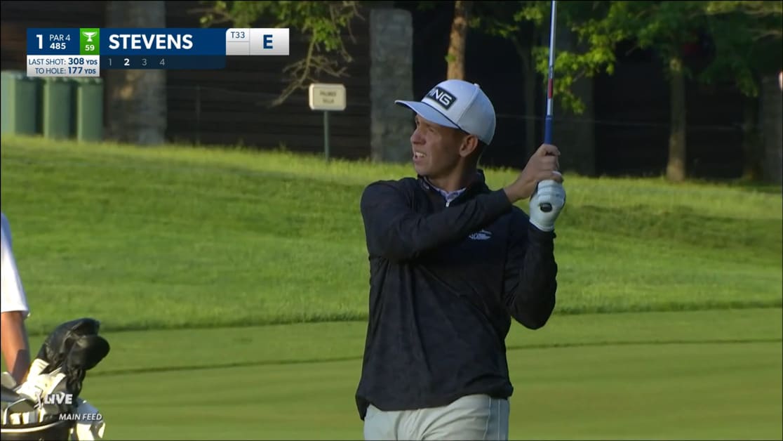 Sam Stevens makes birdie at the Memorial