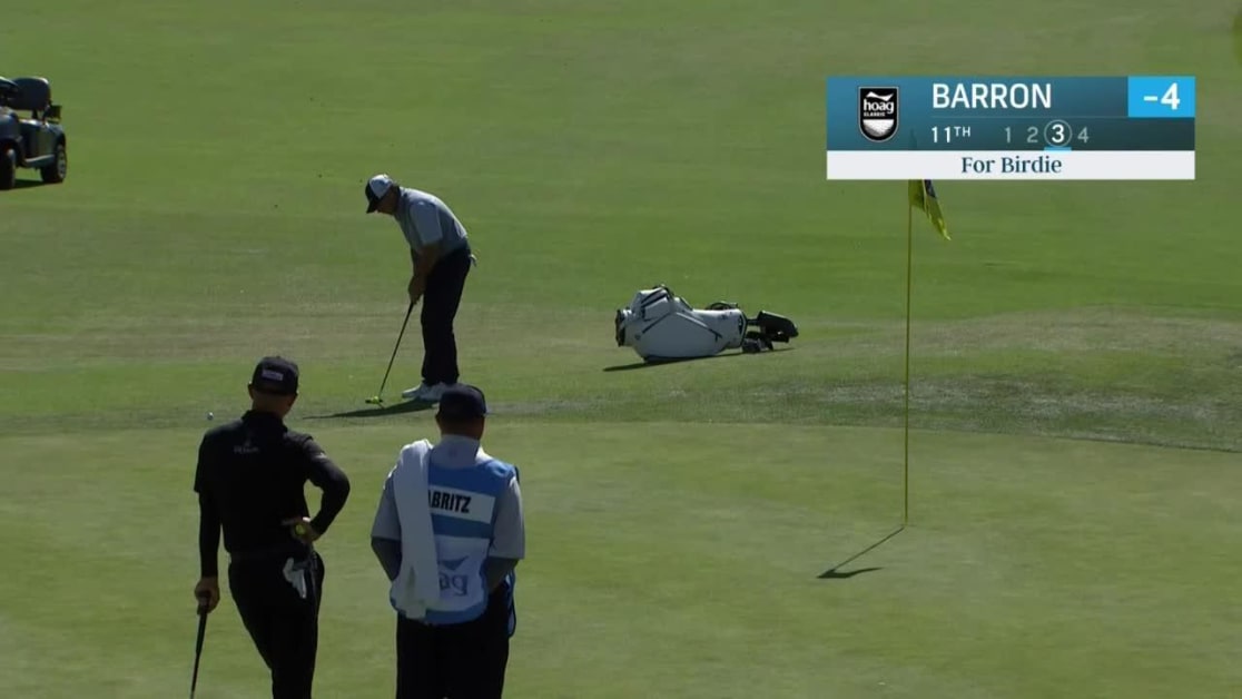 Doug Barron rolls in birdie putt from off the green at Hoag Classic