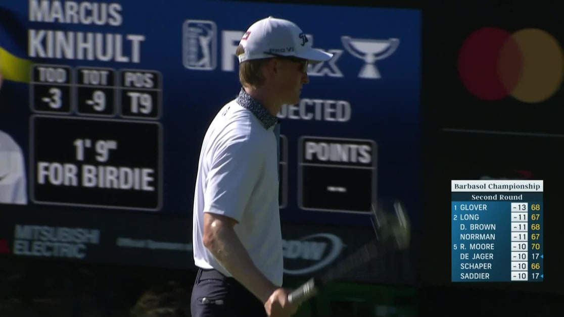 Marcus Kinhult throws dart to set up birdie at Barbasol