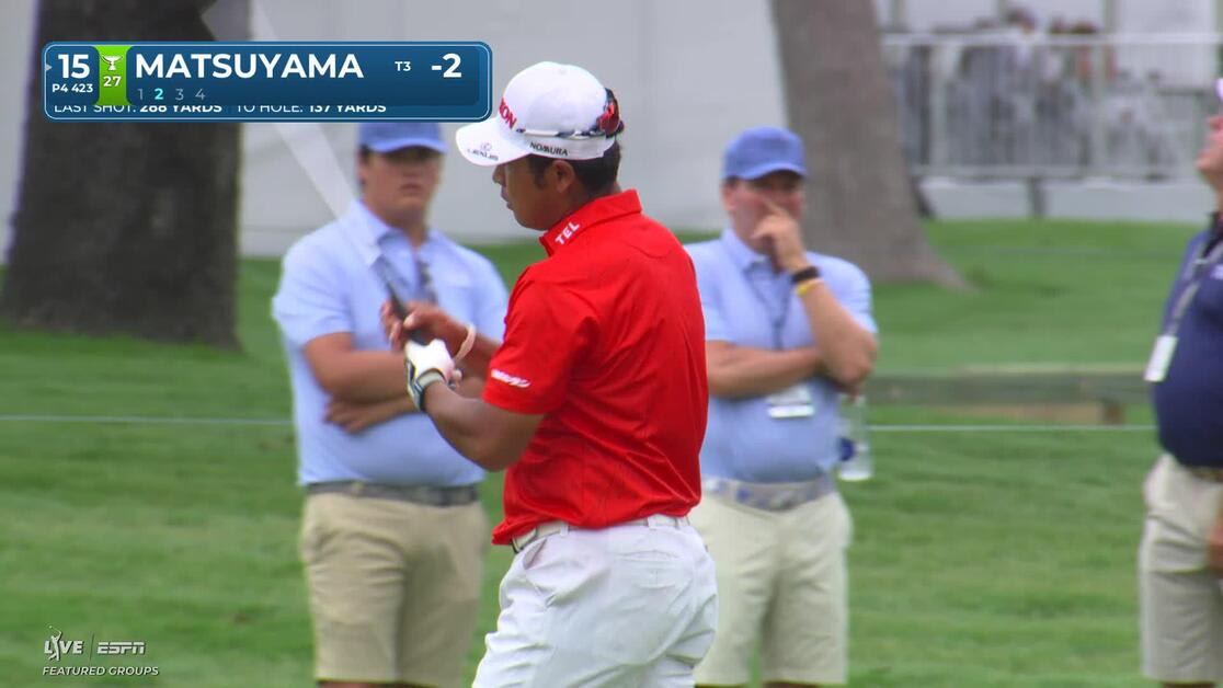 Hideki Matsuyama sinks 37-foot birdie putt on No. 15 at Charles Schwab