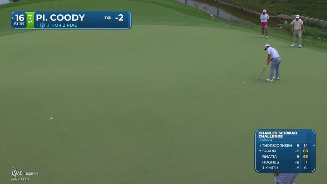 Pierceson Coody sinks 29-foot birdie putt on No. 16 at Charles Schwab