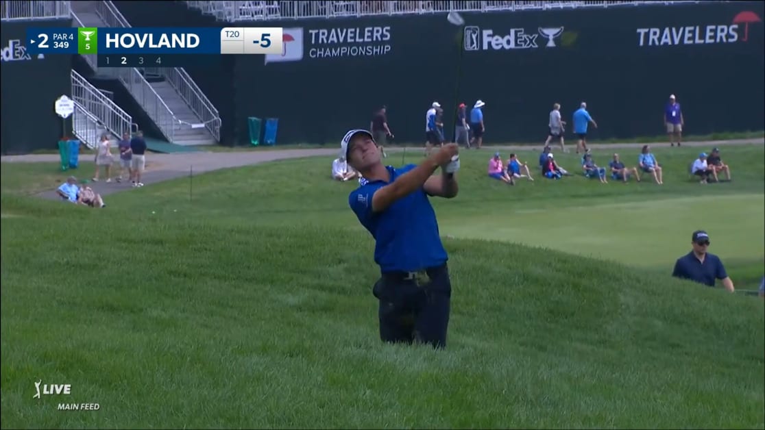 Viktor Hovland strikes incredible approach from terrible lie to 4-feet ...
