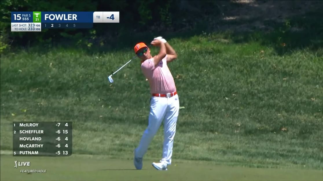 Rickie Fowler reaches in two to set up birdie at the Memorial