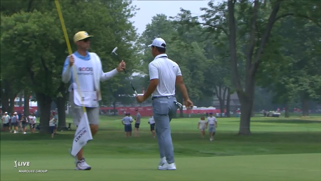 Tom Kim throws a dart from 101-yards out at Rocket Mortgage