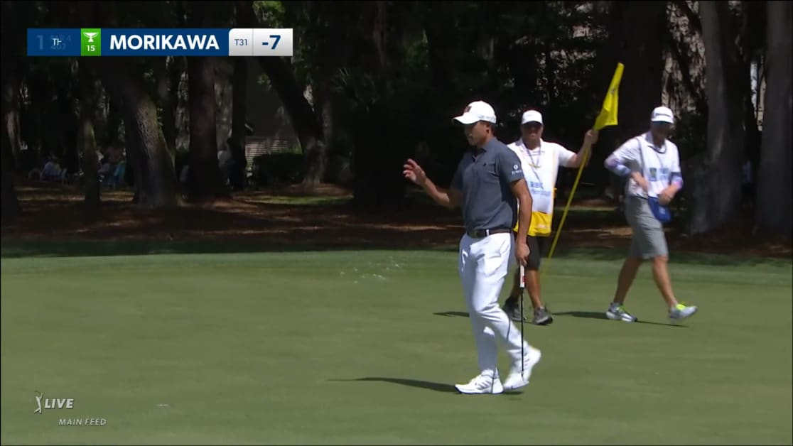 Collin Morikawa holes 10-foot birdie putt at RBC Heritage