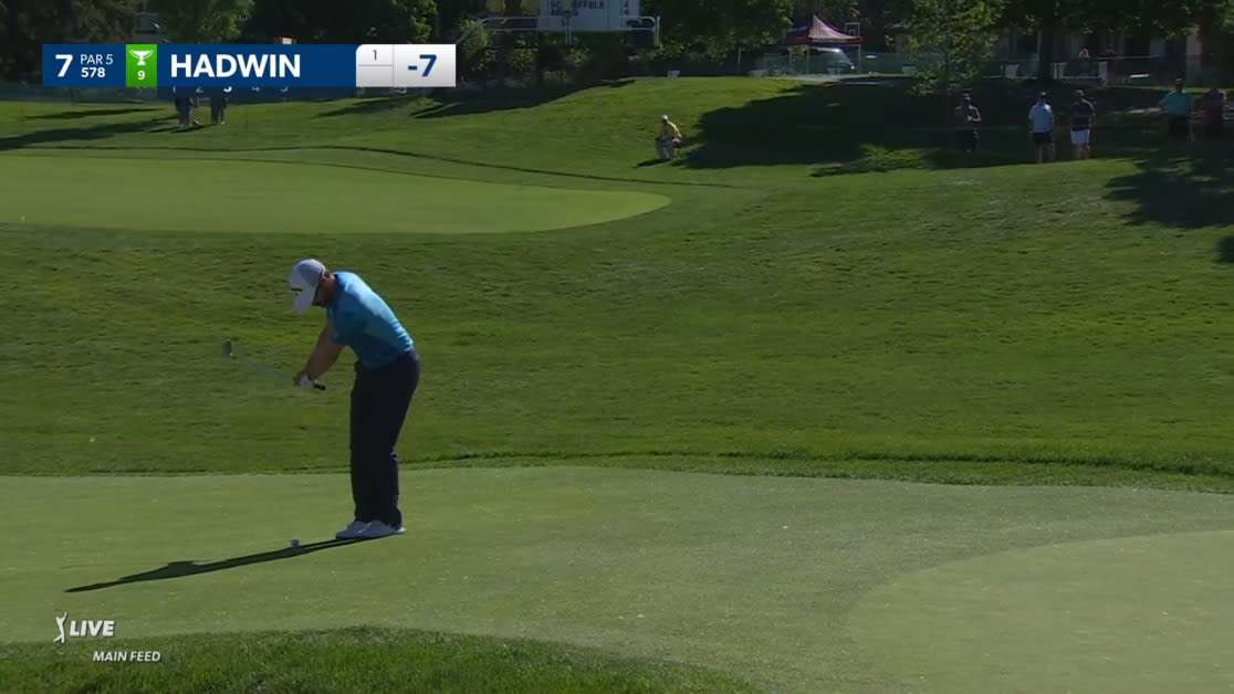 Adam Hadwin gets up-and-down for birdie at the Memorial