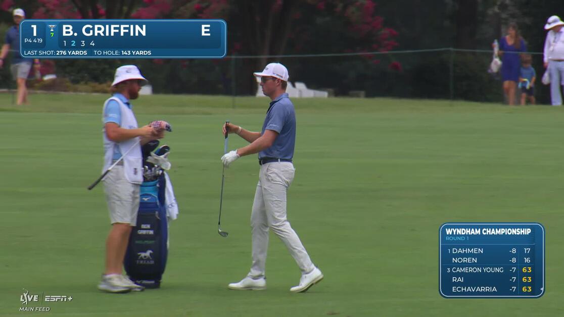 Ben Griffin sinks a 20-foot birdie putt on No. 1 at Wyndham
