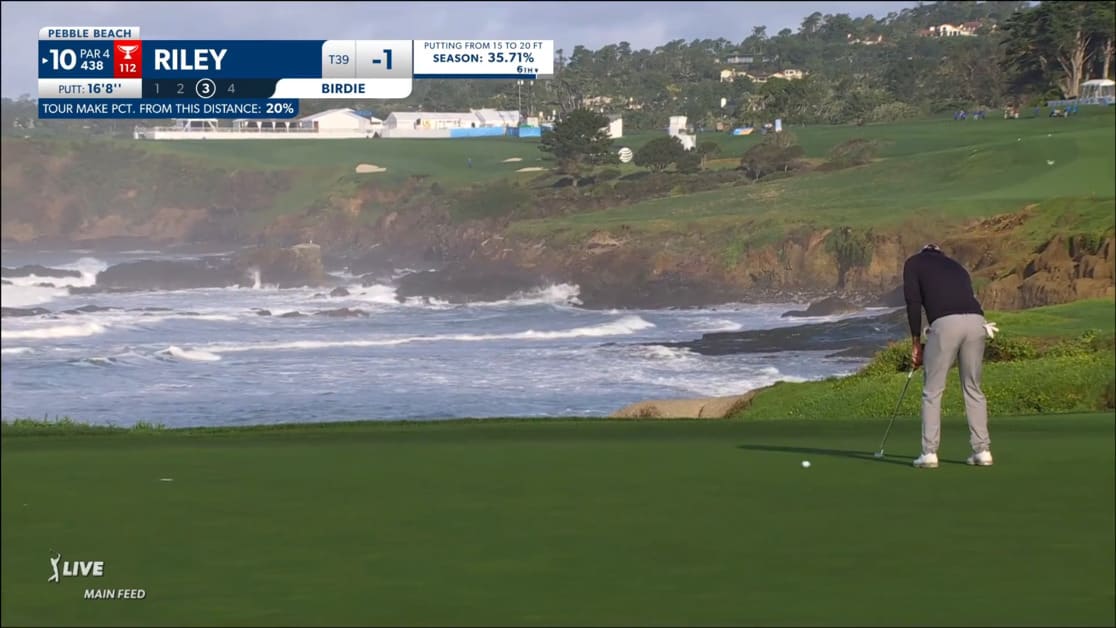 Davis Riley drains the 16-footer for birdie at AT&T Pebble Beach
