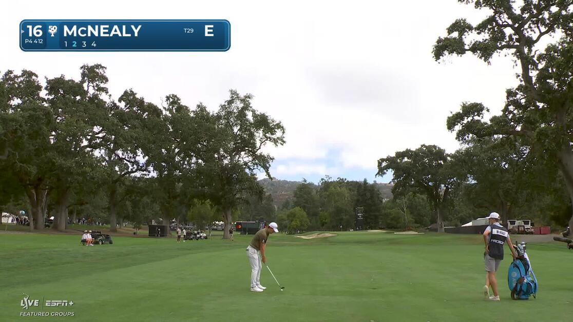Maverick McNealy hits 142-yard approach to 2 feet, sets up birdie on No ...
