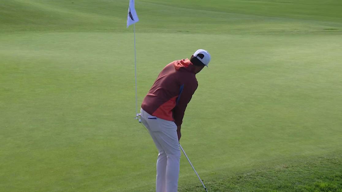 Tony Finau chips in for birdie again at The Genesis