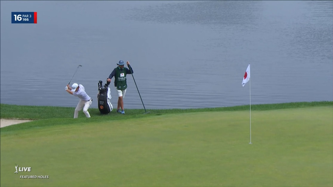Carson Young holes 26-foot bunker shot for birdie at Travelers