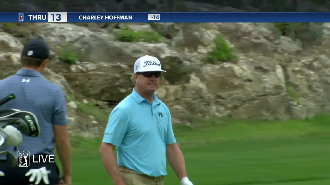 Charley Hoffman holes a 29-foot chip on No. 13 in Round 4 at Valero