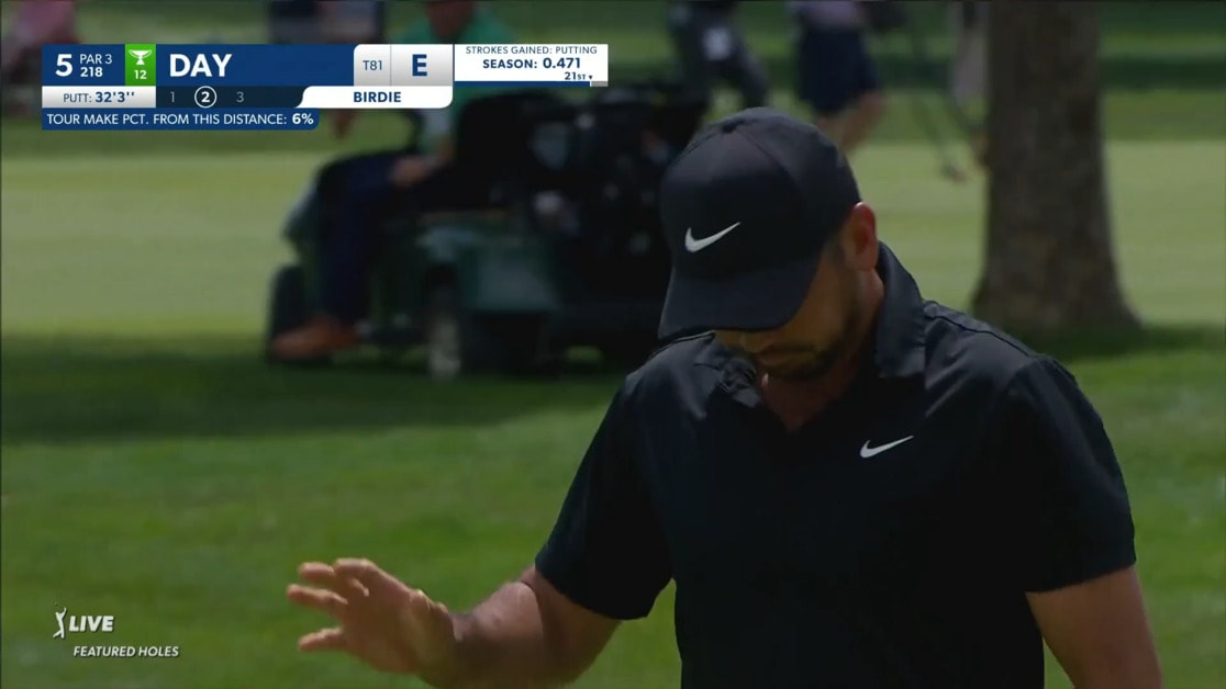 Jason Day drains a 32-foot birdie putt at Travelers