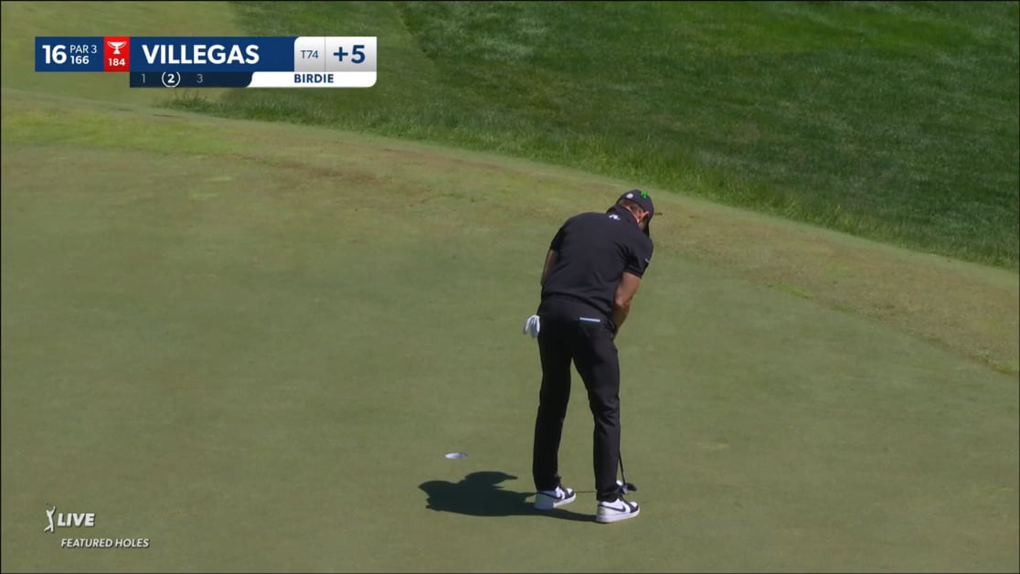 Camilo Villegas hits a tight tee shot on the par-3 16th at RBC Canadian
