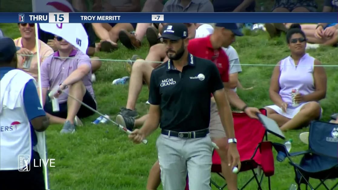 Troy Merritt chips close and makes birdie at Travelers