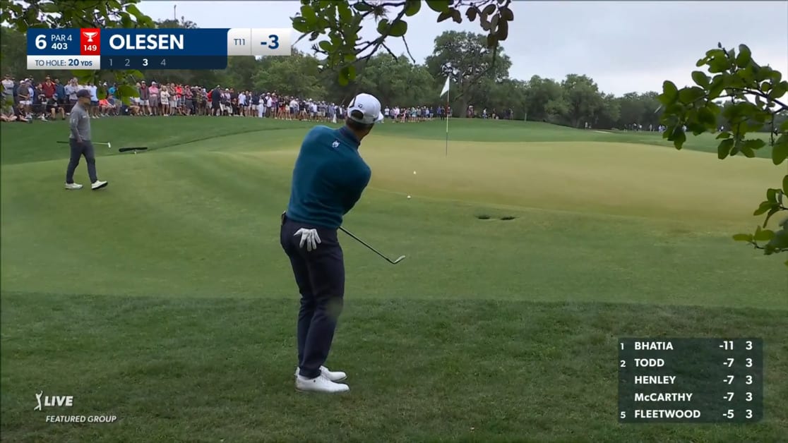 Thorbjørn Olesen holes chip from rough for birdie at Valero