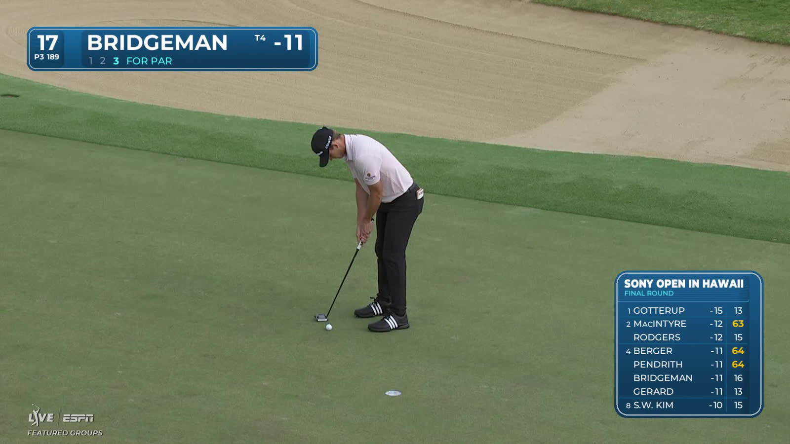 Jacob Bridgeman | Round 4 | 17th hole | Shot 3 | 2026 Sony Open