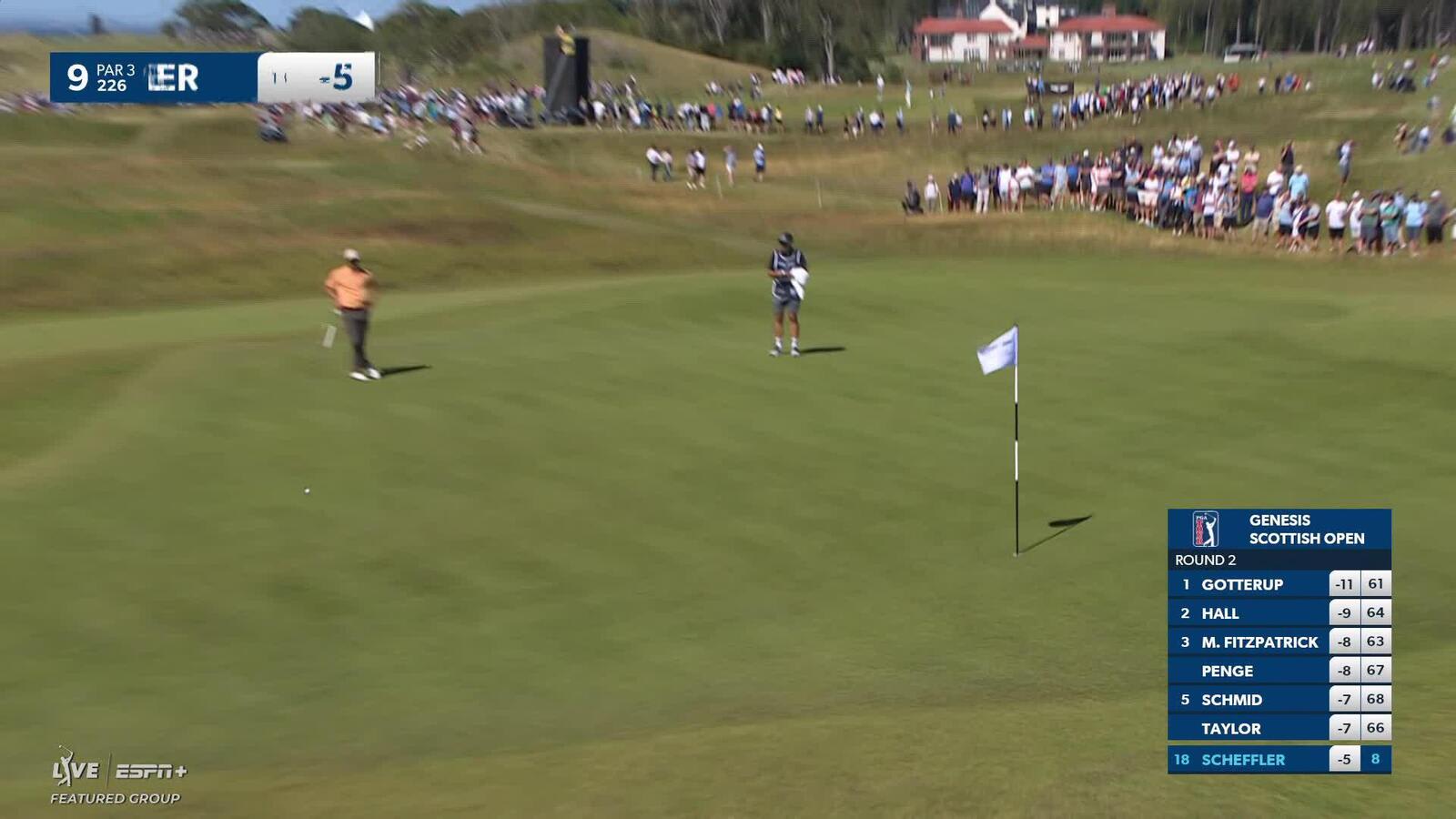 Scottie Scheffler | Round 2 | 9th hole | Shot 2 | 2025 Genesis Scottish Open